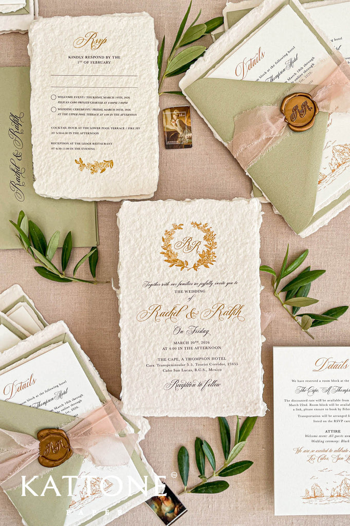 Luxury Handmade Paper Wedding Invitations | Sage Green Wedding ...